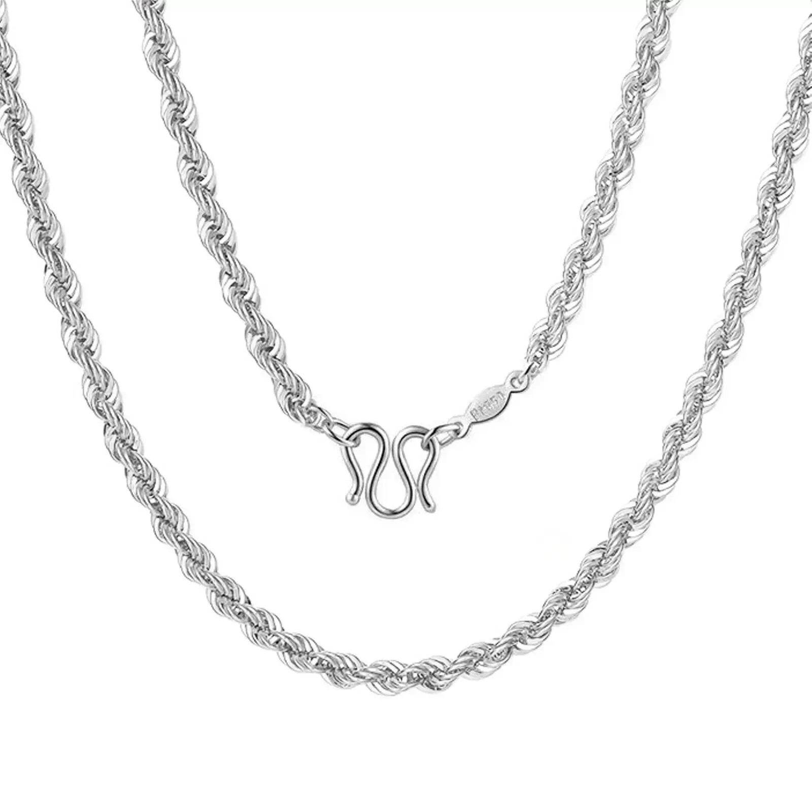 Pure Platinum 950 Chain Women Lucky 1.6mm Twist Rope Necklace 7.01g/17 ...