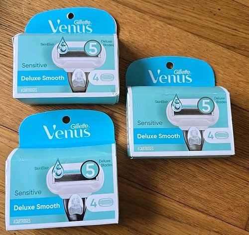 (3) Gillette Venus Sensitive Deluxe Smooth Refills PACK 4 Each = 12 ...
