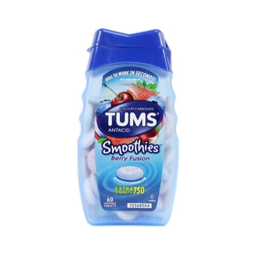 2 Pack Tums Smoothies Extra Strength 750 Antacid Berry Fusion 60 ...