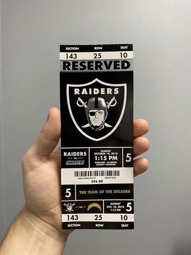 OAKLAND RAIDERS San Diego Chargers 10/10/2010 TICKET Philip Rivers 431 ...
