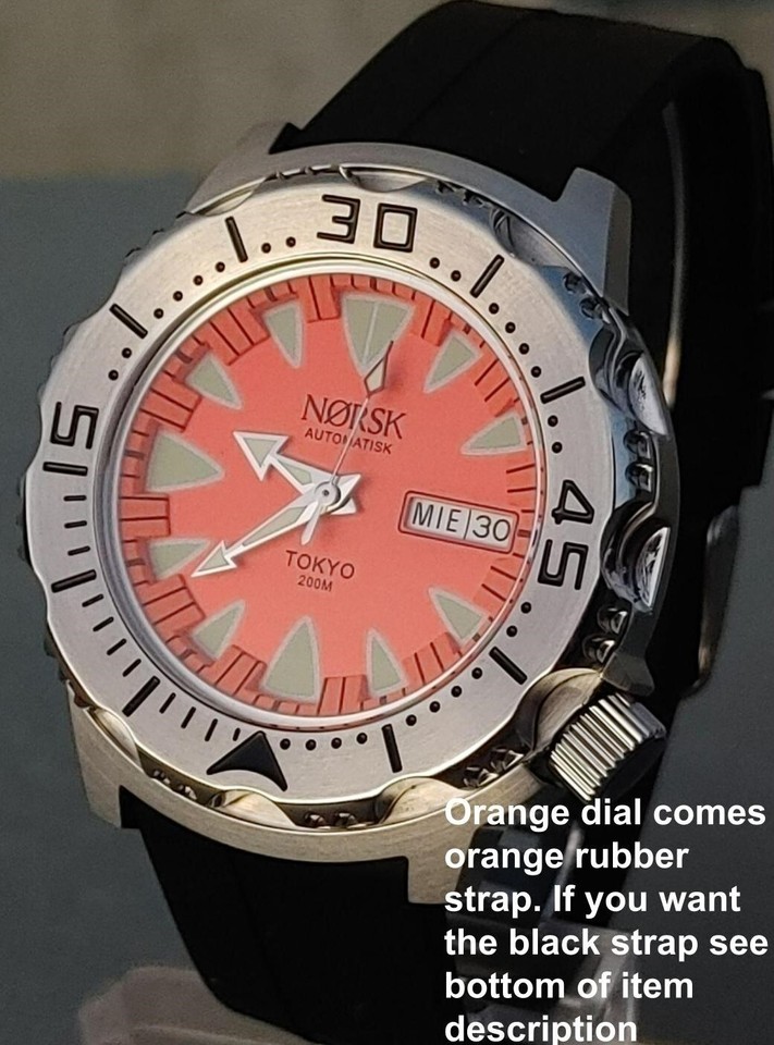 Automatic Sea Monster Watch, Norsk, Diver, Seiko NH36a movement Orange ...