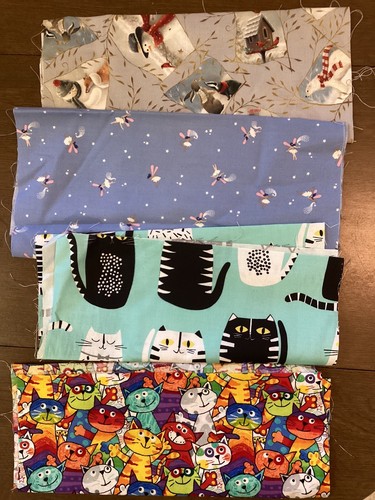 lot 4 cute fabric pieces - cats, fairies, Christmas animals approx ...