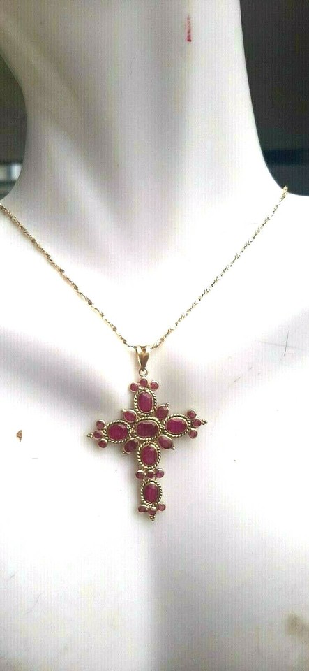 Vintage 18k gold faceted rubies ornate Botonee cross pendant and 14k ...