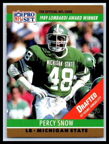 1990 Pro Set #21 Percy Snow Drafted stripe on front MT-NRMT Rookie | eBay