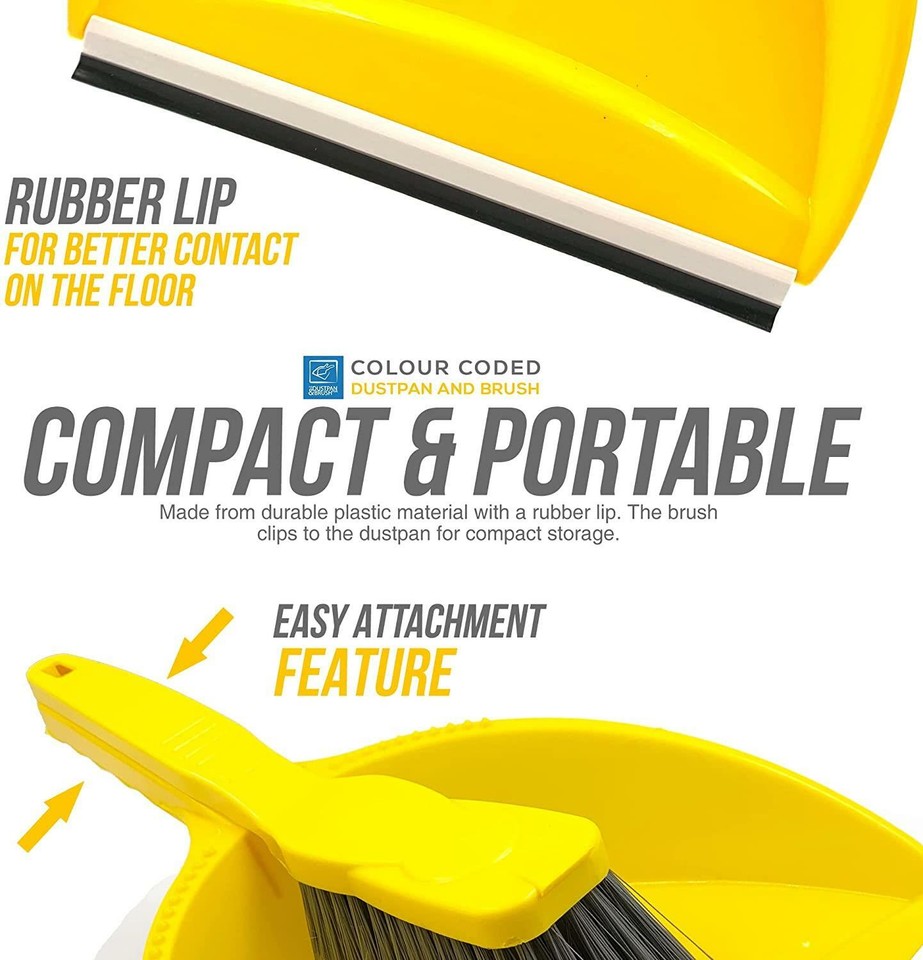 Yellow Dustpan and Brush Set Colour Coded Dust Pan Broom Sweeper Indoor ...