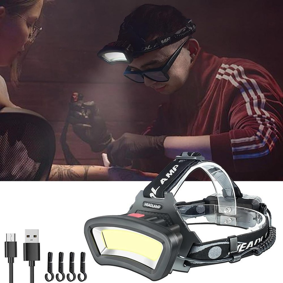 USB Rechargeable Headlight Torch Work Light Bar Head Band Lamp COB LED ...