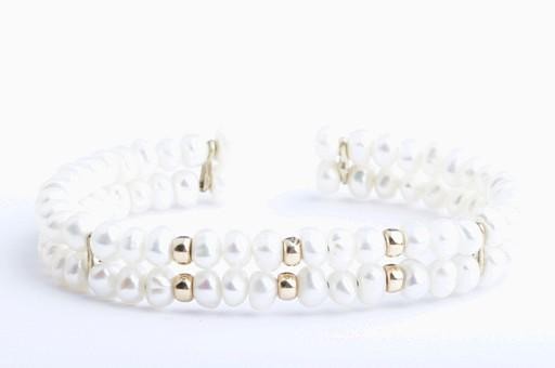 Freshwater Pearl Bangle 585 14K Yellow Gold Flexible Movable # | eBay
