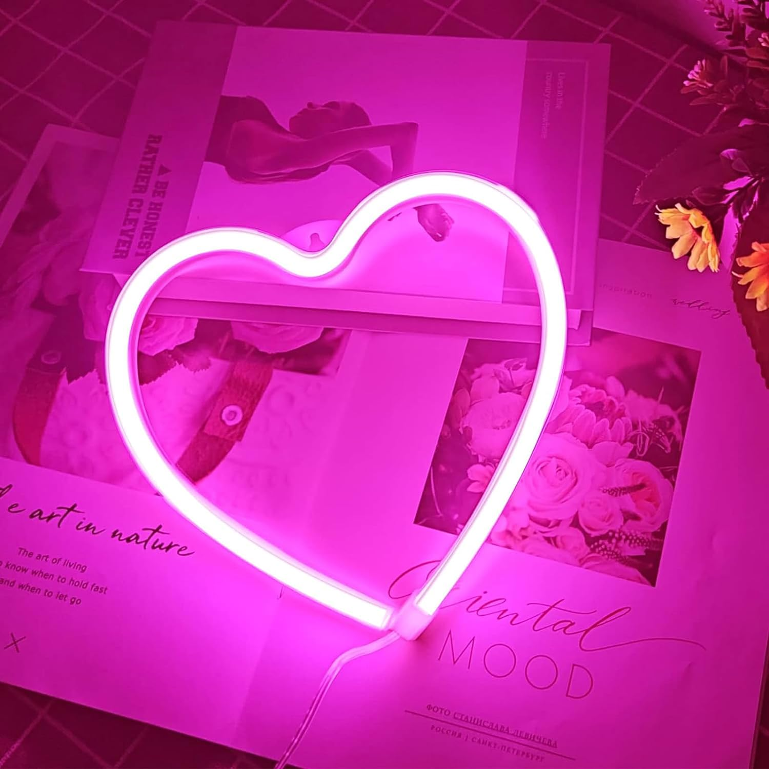 Heart Neon Light Sign - LED Heart Shaped Neon Lights, Hanging ...