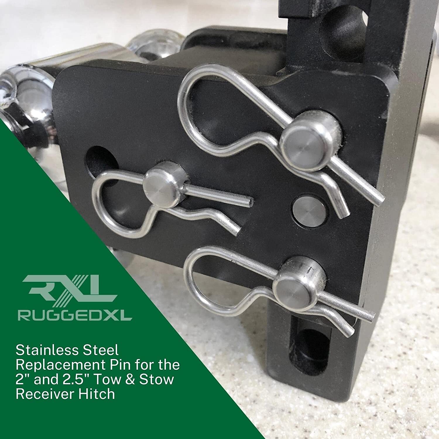 RuggedXL Stainless Steel Hitch Pins & Clips for 2" & 2.5" Tow & Stow ...