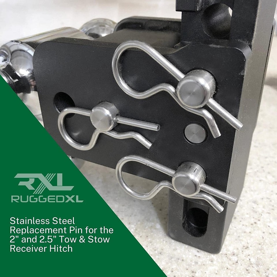 RuggedXL Stainless Steel Hitch Pins & Clips for 2" & 2.5" Tow & Stow ...