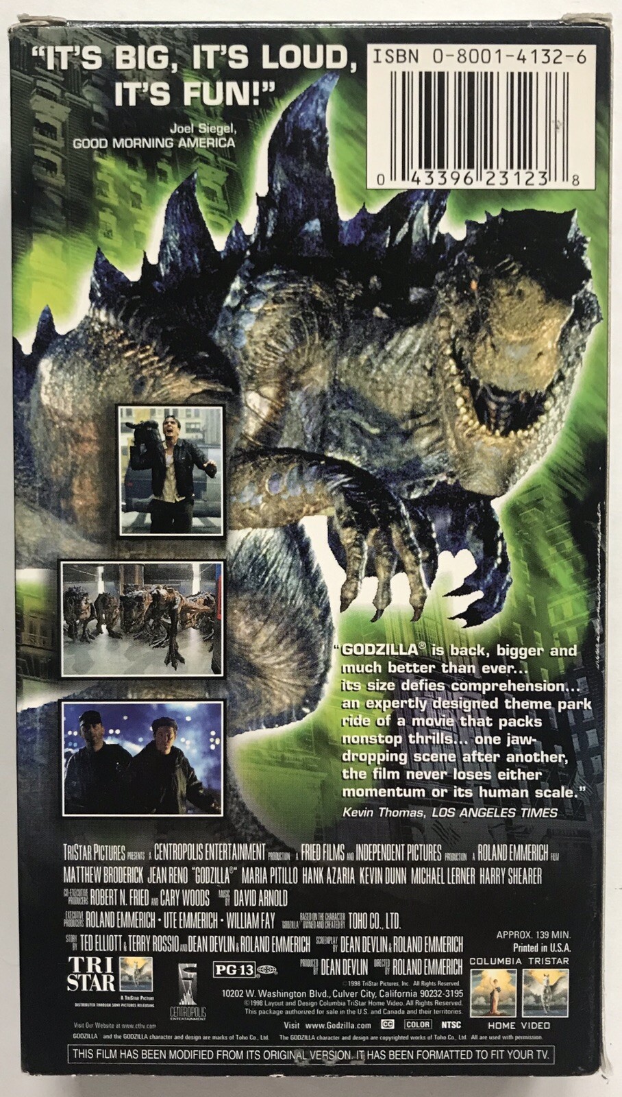 Godzilla 1998 VHS Columbia Tristar Matthew Broderick 43396231238| eBay