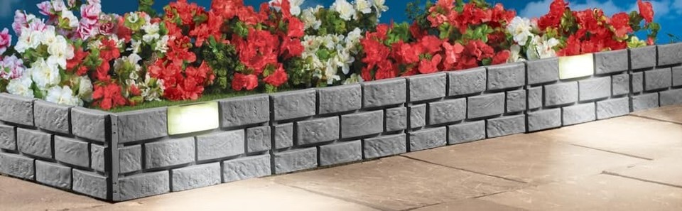 Solar Lighted Gray Brick Garden Landscape Border Edging Panel Plastic ...