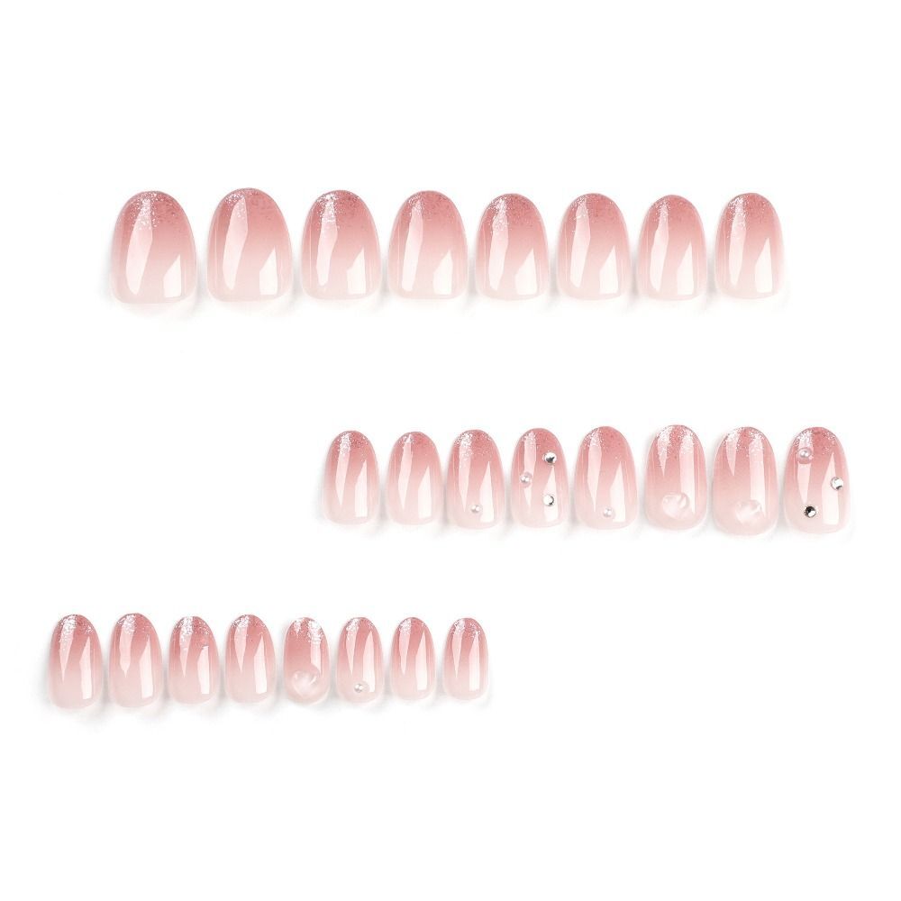 Gradient False Nails Short Oval Press on Nails Manicure Fake Nials DIY ...