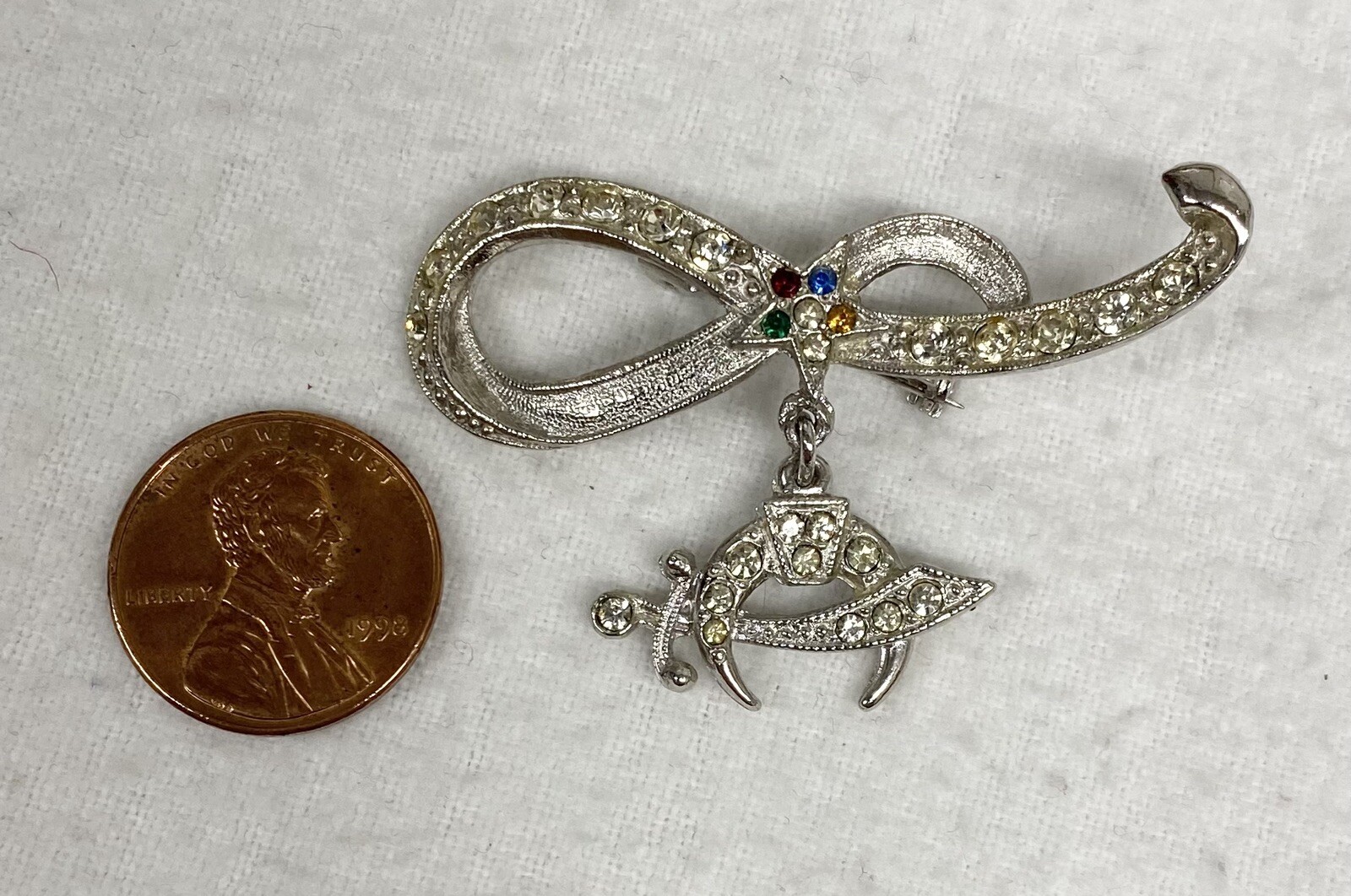Vintage ORA Masonic Shriner Freemason Brooch Silverto… - Gem