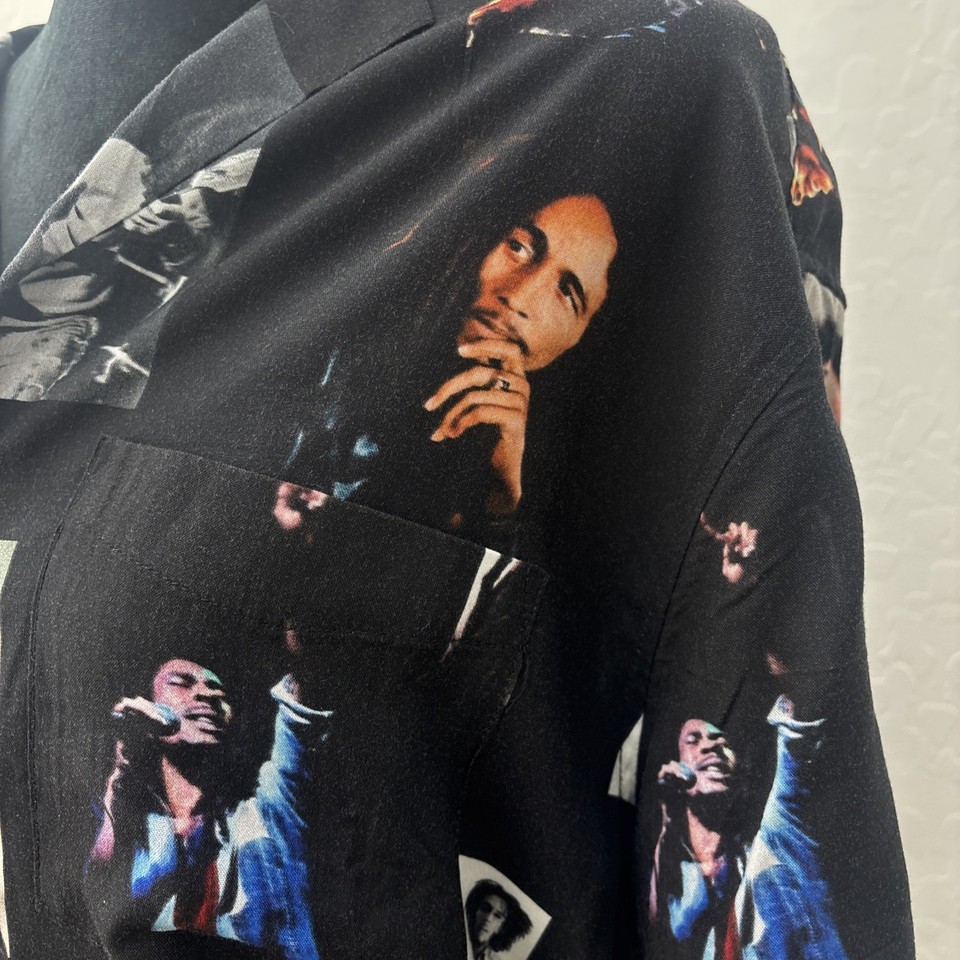 Bob Marley Vintage Shirt Large Button Rasta Reggae All Over Print Stock ...