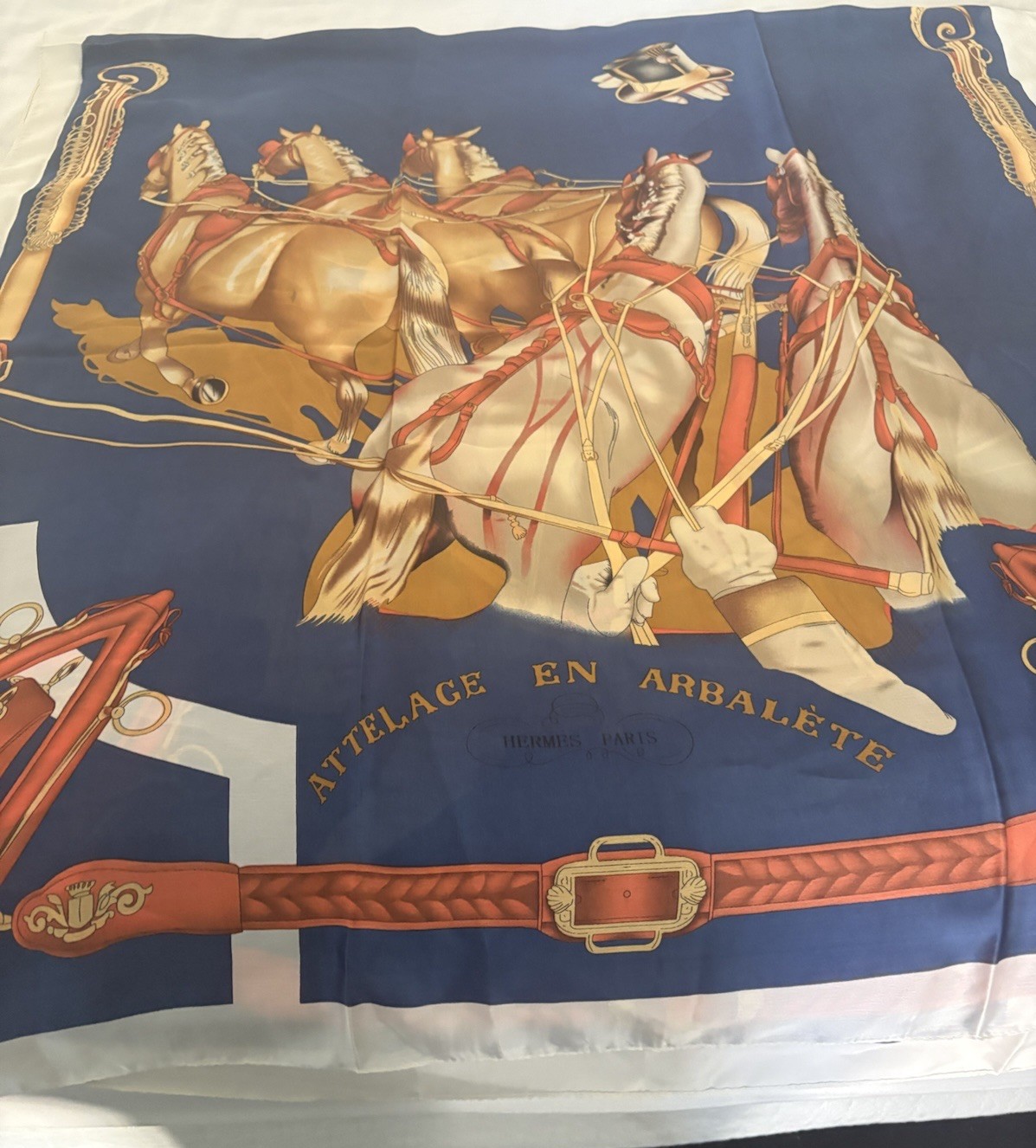 HERMÈS Women's Silk Losange Scarf Navy Golden Orange Horse Print | eBay