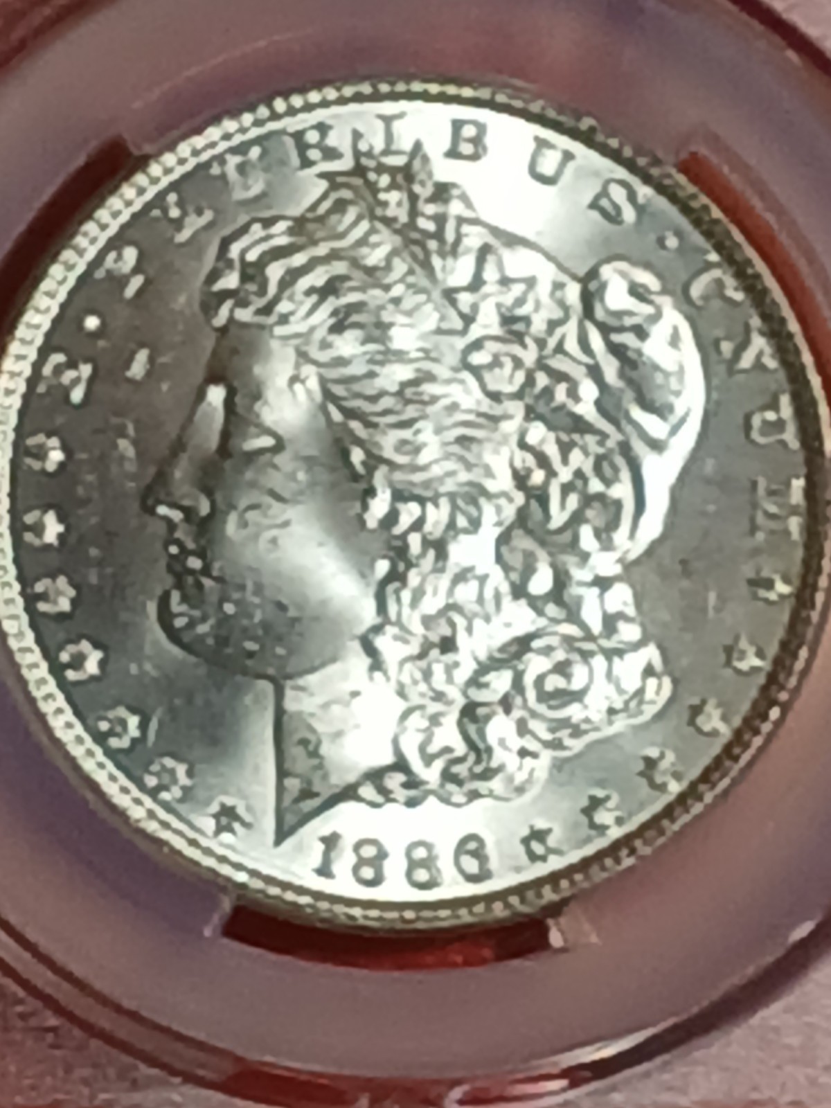 1886-P MORGAN SILVER DOLLAR. CAC MS 63. BRITE WHITE. FULL MINT LUSTER ...