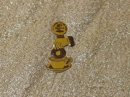 RARE Vintage Dunkin Donuts Tin Fold Tab Pin Badge 50s 60s, Hand Coffee ...