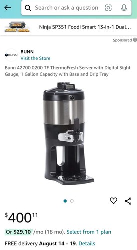 BUNN Commercial ThermoFresh TF Server 1 Gal Stainless PN44000.0050 | eBay