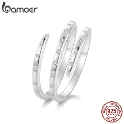 Bamoer Chic S925 Sterling Silver Triple wrapped CZ Open Ring Women Gifts Jewelry | eBay