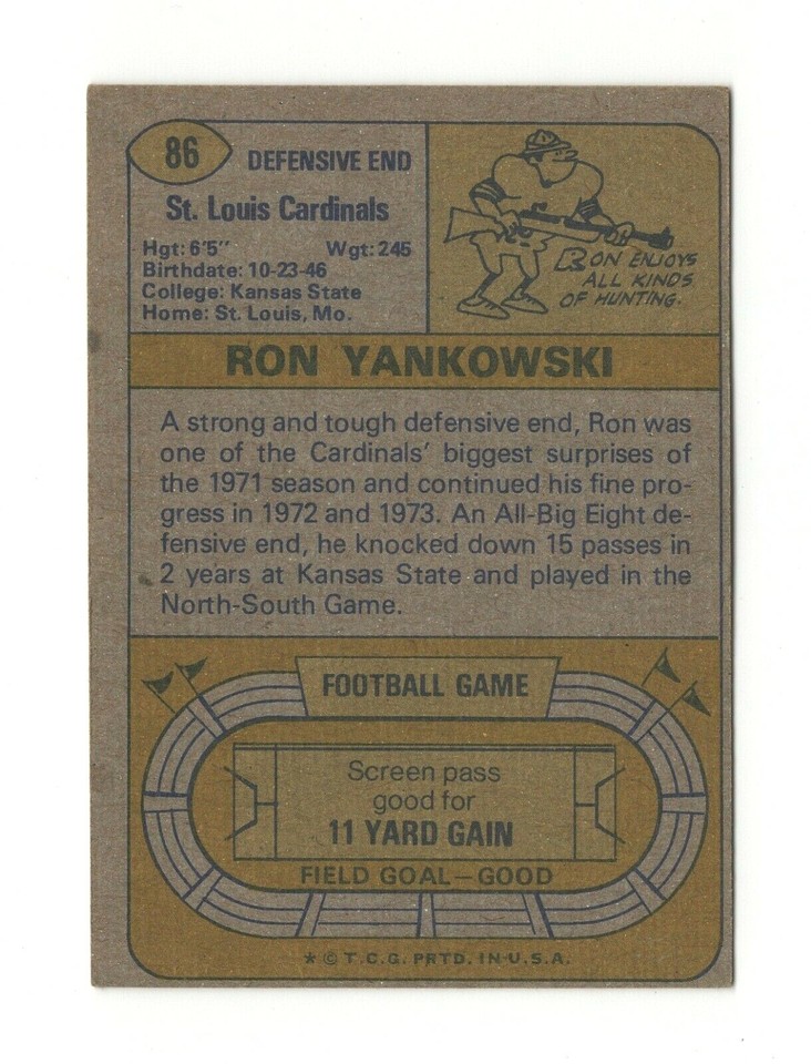 1974 Topps Football Card #86 Ron Yankowski - St. Louis Cardinals | eBay