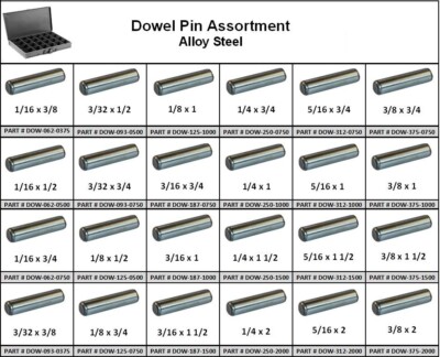 Dowel Pin Alloy Steel Assortment In 24 Hole Metal Large Locking Tray | eBay