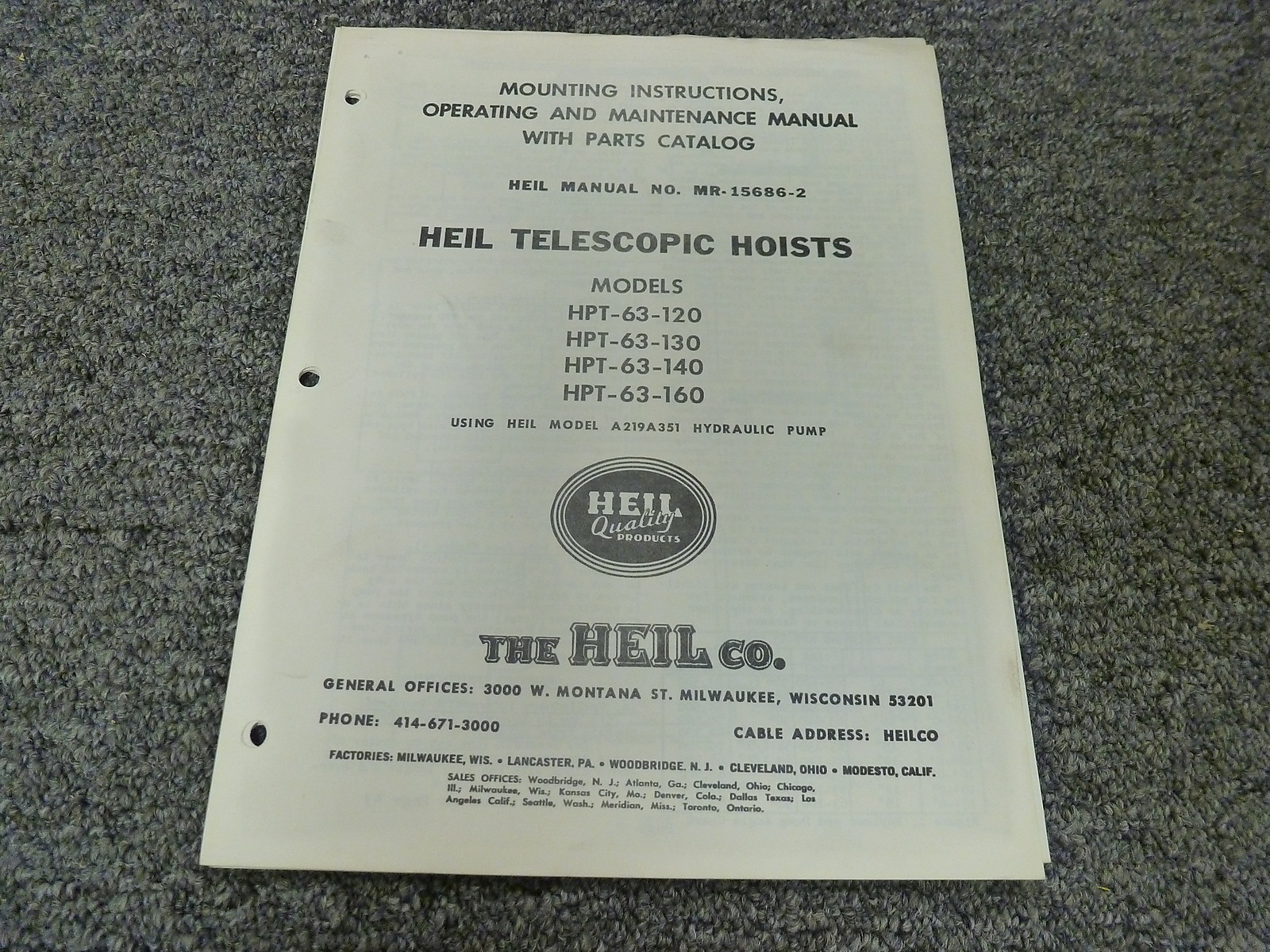 Heil HPT63120 & HPT63130 Telescopic Hoist Parts Catalog & Owner ...