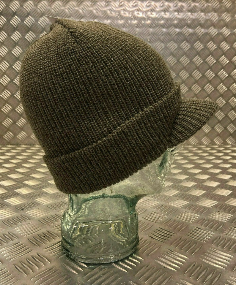 Genuine US Army Black or Olive Peak Radar Hat / Peaked Watch Cap 100% ...