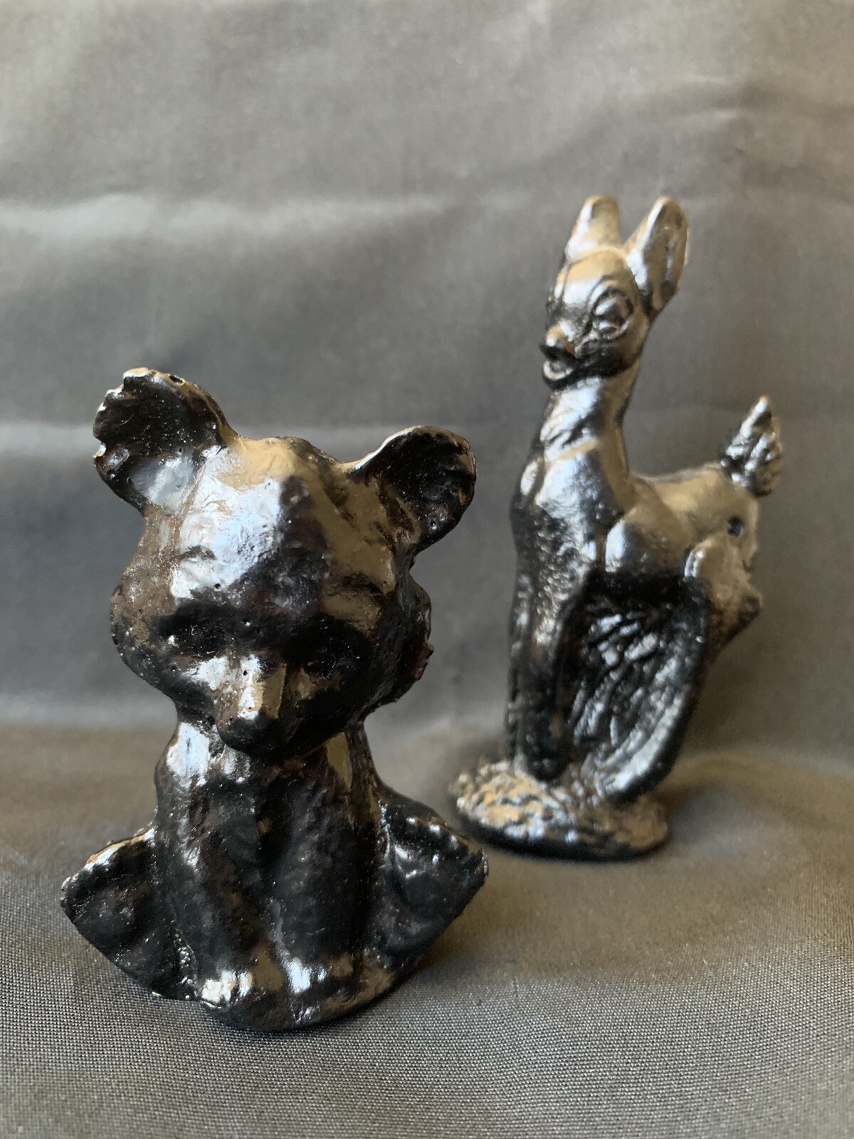 2 Vintage Hand Carved Coal Figurines Teddy Bear & Baby Deer 2.5" & 3.5 ...