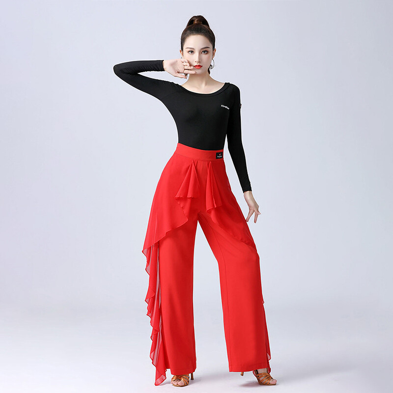 Latin Dance Pants Modern Dance Pants Womens High Waisted Ruffled Wide ...