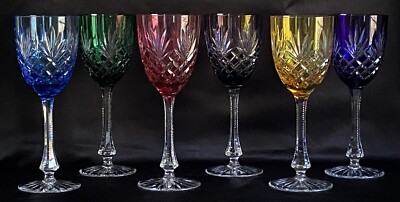 Stunning Faberge Crystal Odessa, Set of 6 Wine Glasses, Multi Colored ...