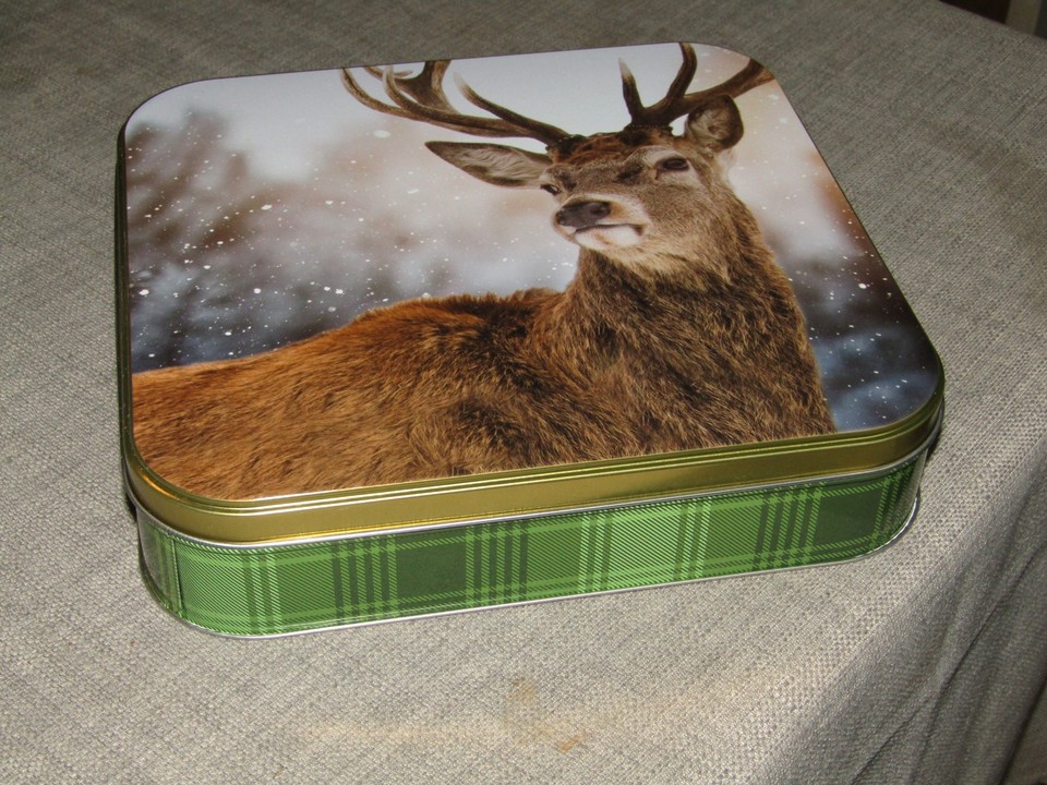 500g Biscuit Tin Collectible Empty Storage Box with Stag Deer Picture ...
