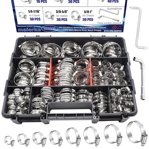 200PCS Hose Clamp Assortment 304 Stainless Steel Hose Clamp Kit ...