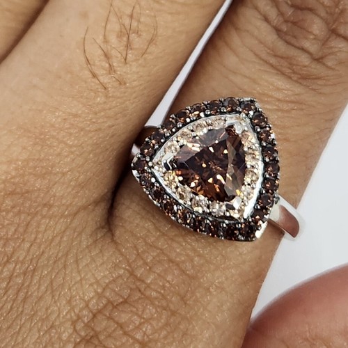 Sterling Silver Halo Engagement Ring Brown Gemstone Pre-owned Jewellery ...