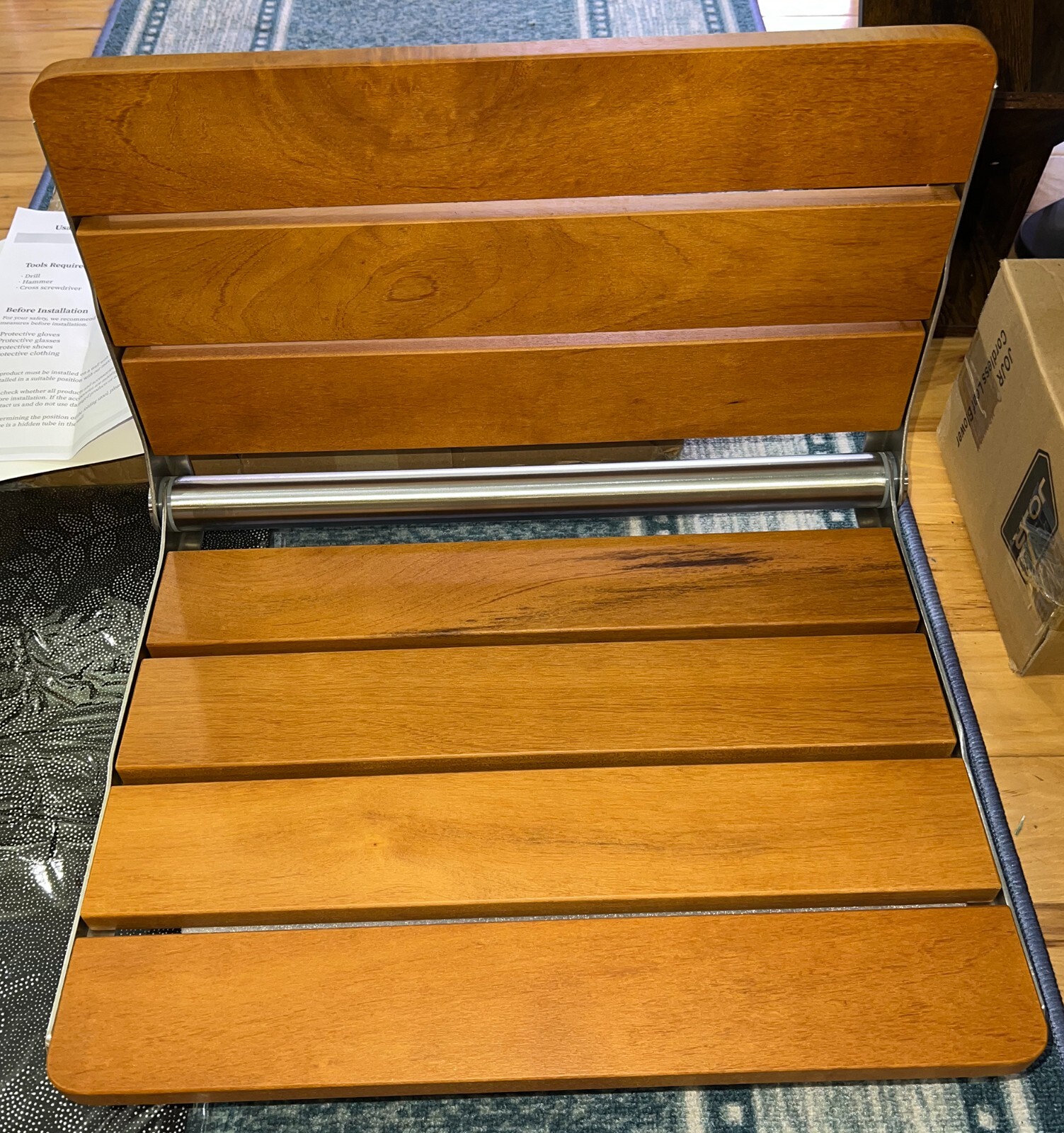 NazYus 19’’ Folding Teak Wood Shower Seat, Wall Mounted, Fold Down ...