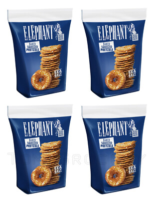 4 ELEPHANT Baked Squeezed Flat Pretzels with Sea Salt Crackers Snacks ...