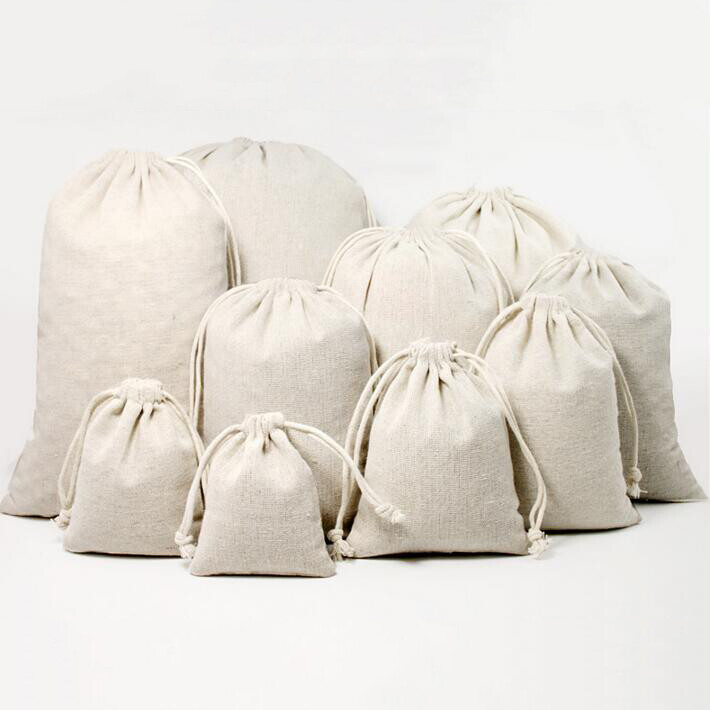 10-100Pcs 4 Sizes Drawstring Storage Bags Calico Bag Cotton Tote Gift ...