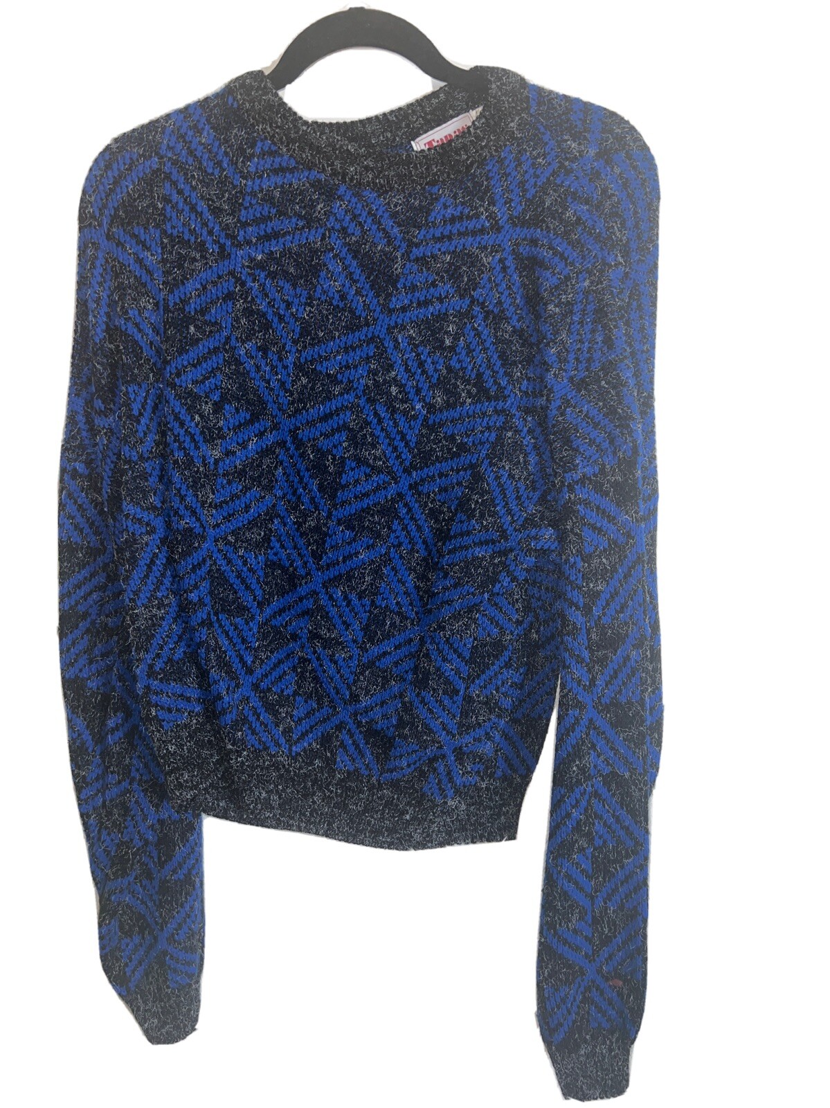 Vintage UNISEX TAPAS Sweater Medium 80's Geometric Pattern Royal Blue ...