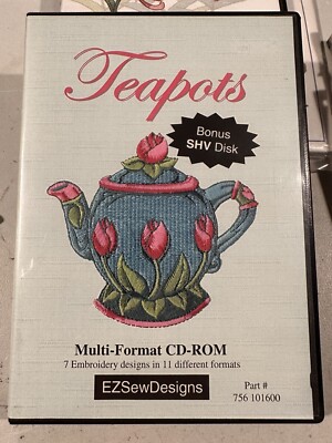 EZSewDesigns Machine Embroidery Design: Teapots #756 101600 Multi ...