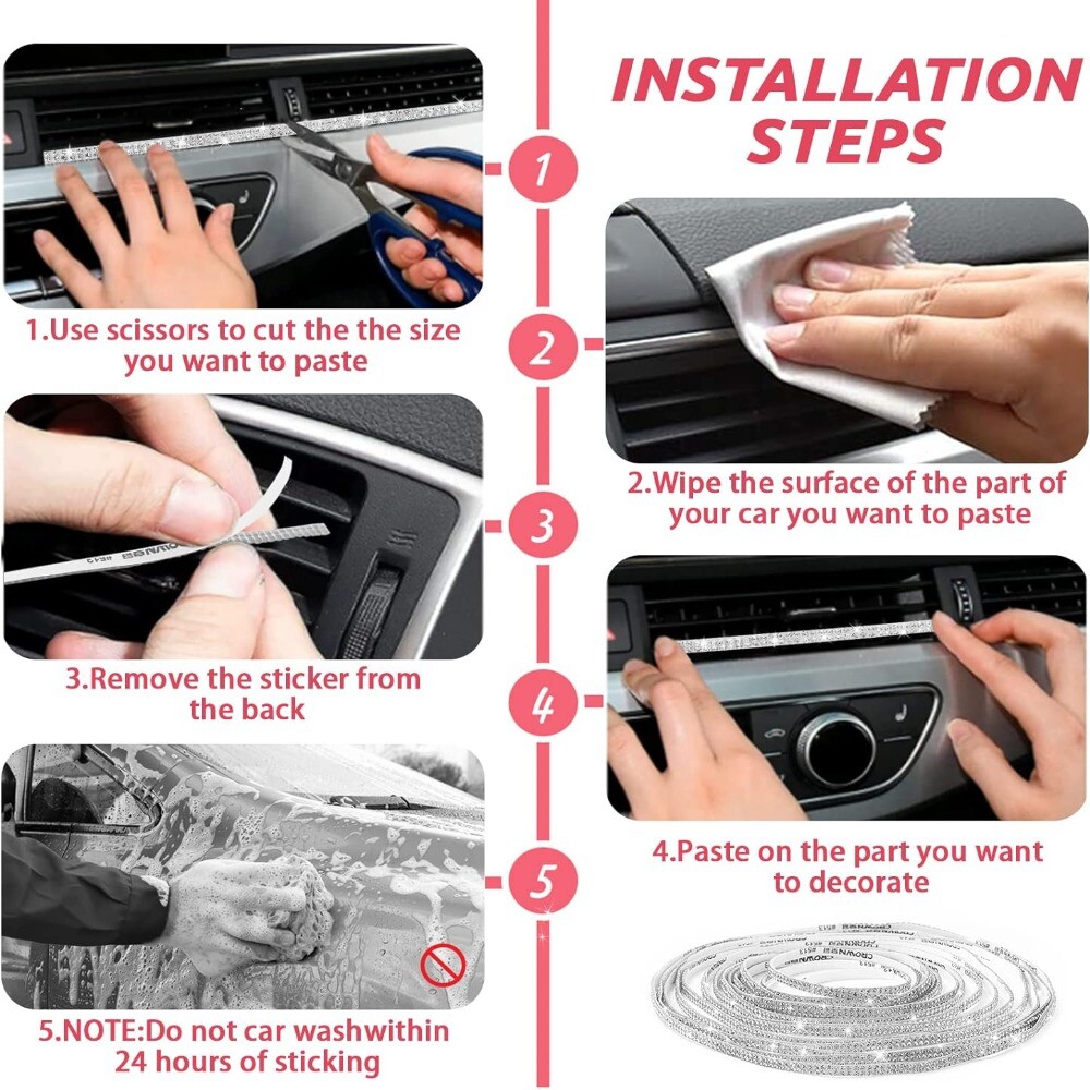 16.4ft 5mm/0.2inch Bling Car Trim White Glitter Car Trim for Women | eBay