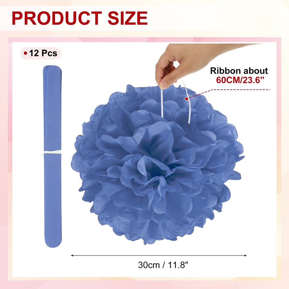 12inch Tissue Paper Pom Poms, 12PCS Pom Poms Paper Flowers Ball, Navy ...