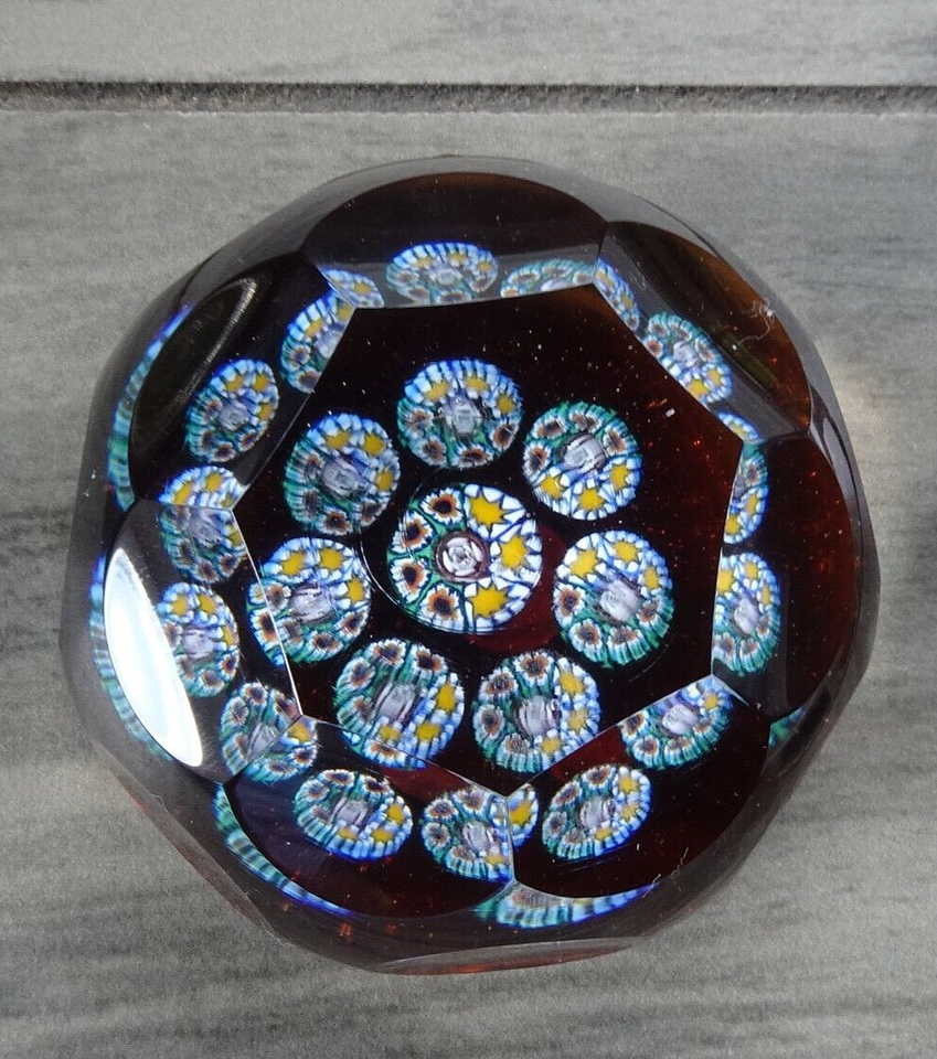 Signed Pairpoint Art Glass Concentric Millefiori Fancy Faceted ...