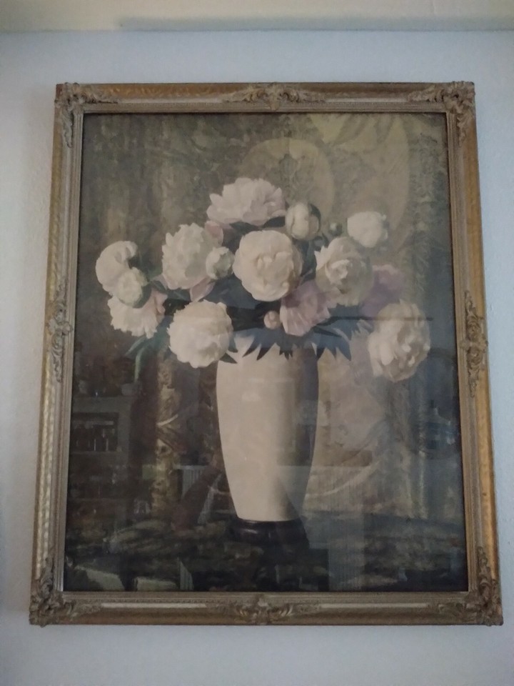 Antique 19th C. Victorian Roses in Vase Still Life Print Gilt Wood ...