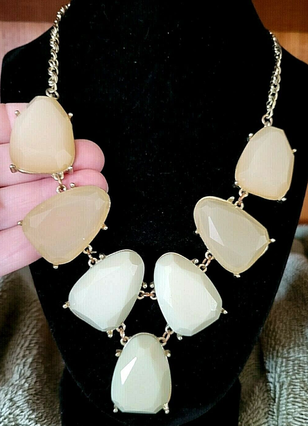 Necklace Earth Two Tone Lucite Beveled Gems & Gold Tone Statement - 16 ...