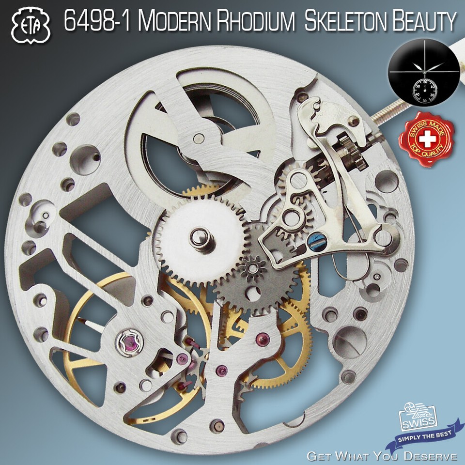 MOVEMENT ETA UNITAS 6498-1, "MODERN SKELETON BEAUTY, RHODIUM, SWISS | eBay