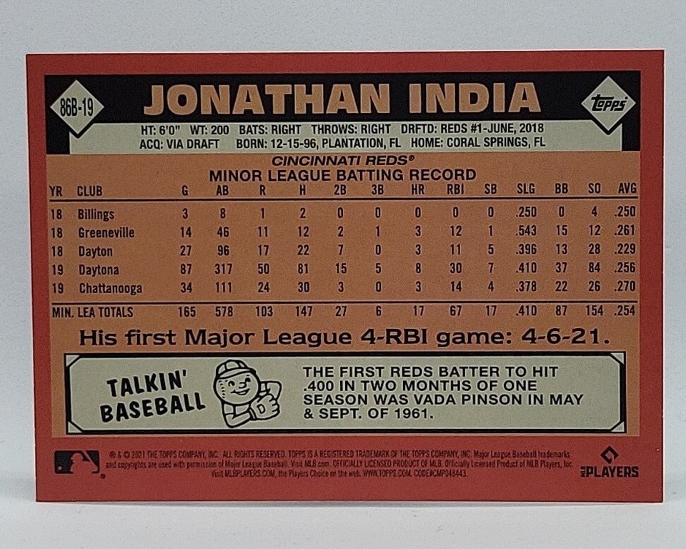 2021 Topps Update 86B-19 Jonathan India 1986 rookie Reds Free Shipping ...