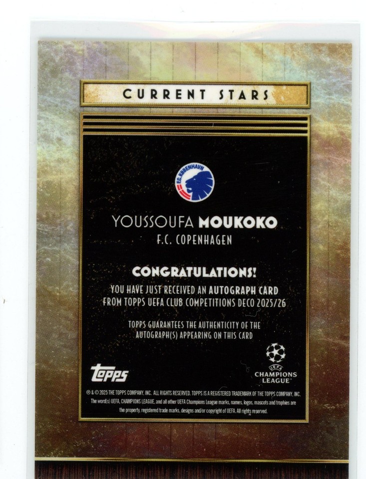 Youssoufa Moukoko 2025-26 Topps UEFA Deco Current Stars Auto Orange /25 ...