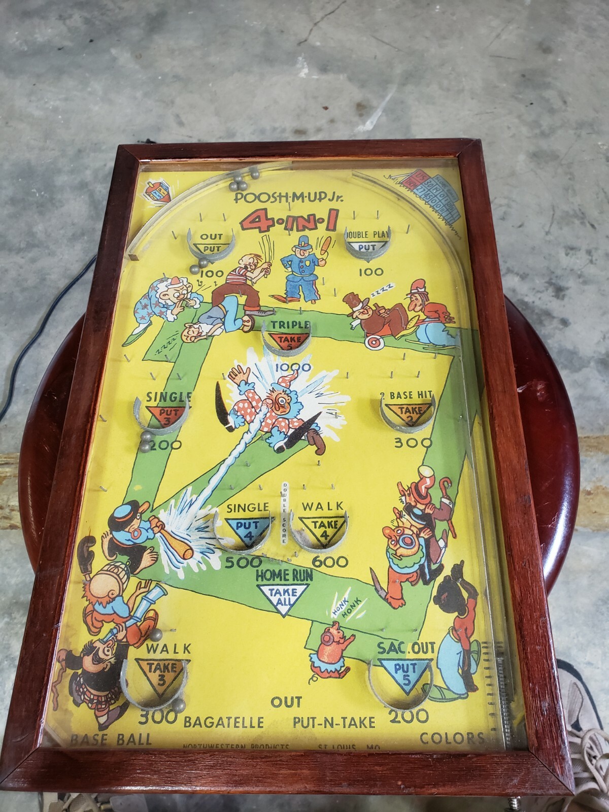 Vintage 50s Pinball Tin Wood Game Poosh M Up USA Game Northwestern ...