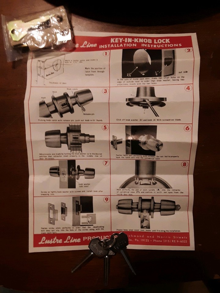 Vintage Door Knob Lustre Line Key In Knob Door Lock Push Button 3 Keys ...