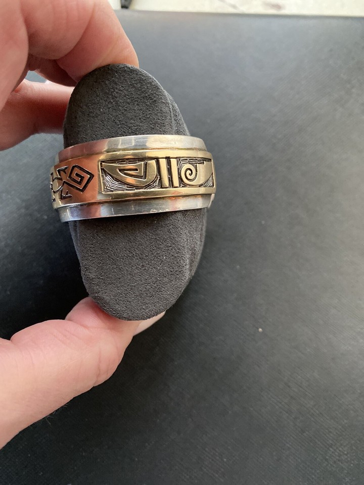 Hopi 14k Yellow Gold Sterling Silver Storyteller Cuff Created by Watson ...